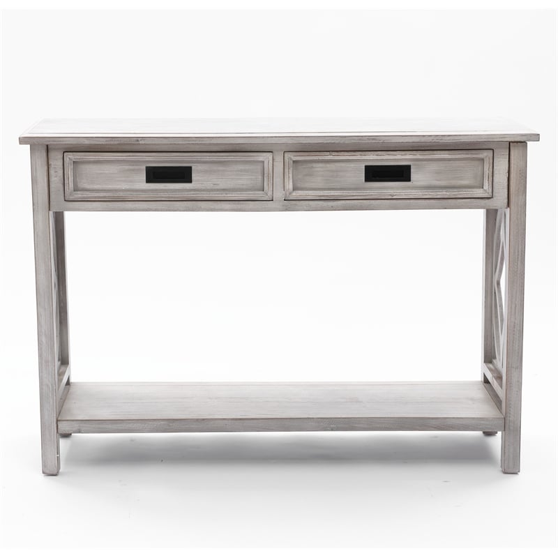 LuxenHome Gray Wood 2-Drawer 1-Shelf Console and Entry Table | Cymax ...