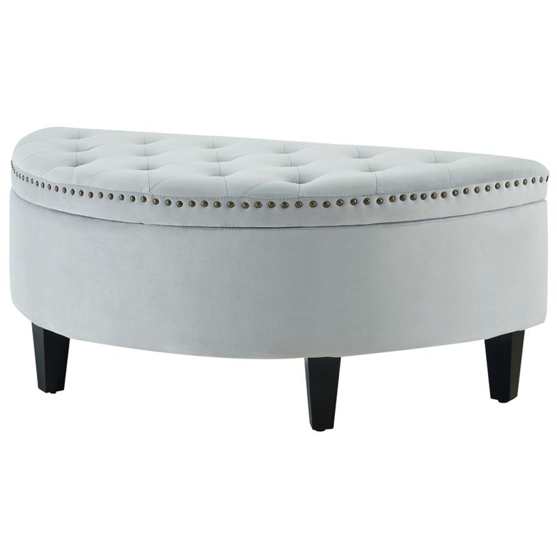 Posh Living Nathan Velvet Upholstered Half Moon Storage Ottoman In