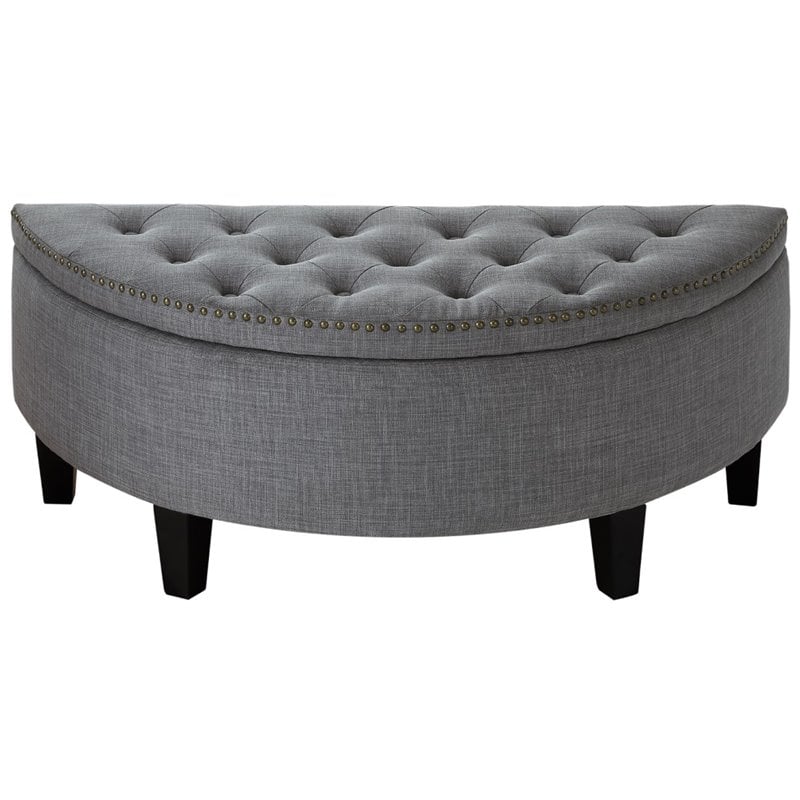 Posh Living Nathan Linen Fabric Half Moon Storage Ottoman in Light Gray ...