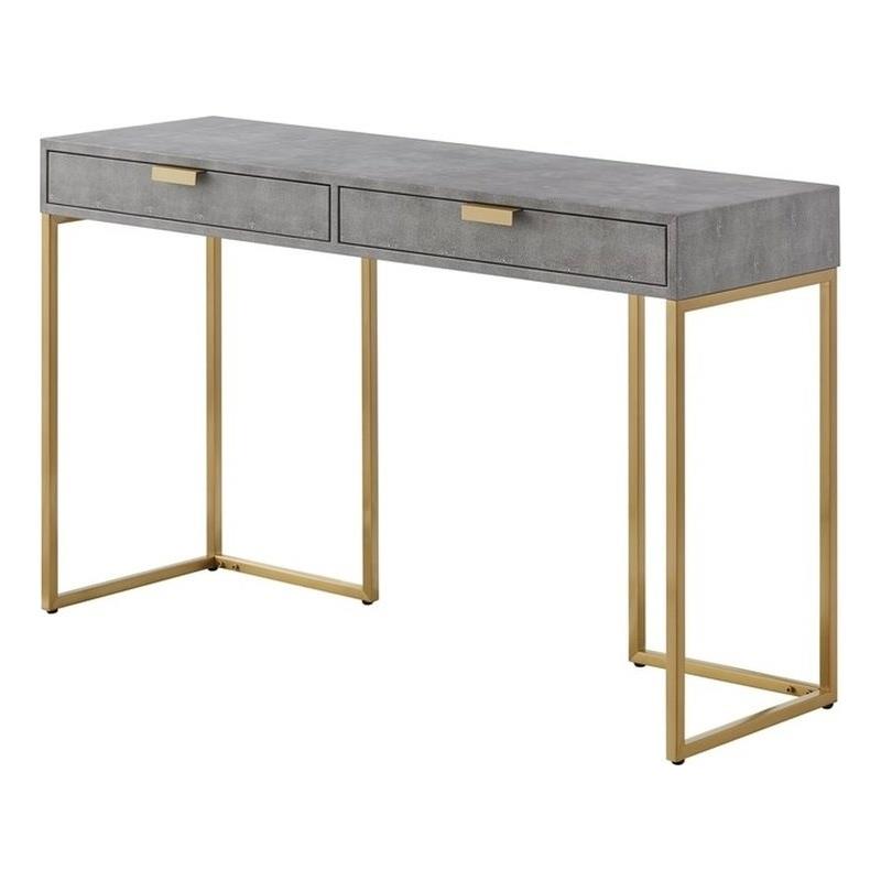 Posh Living Omer Faux Shagreen Console Table Gray/Gold | Cymax Business
