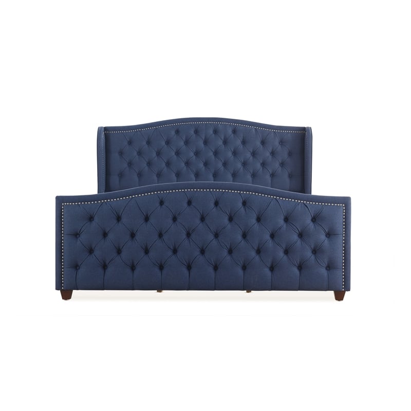 Marcella Tufted Wingback King Bed Dark Sapphire Blue | Homesquare