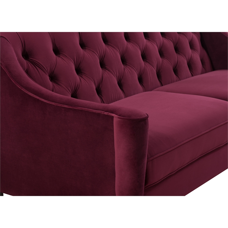 Ken Upholstered Button Tufted Sofa Burgundy Velvet - 63001-3-673