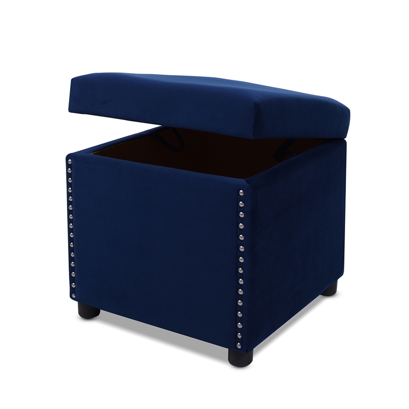 Hailey Storage Cube Ottoman Nailhead Accents Navy Blue | Cymax Business