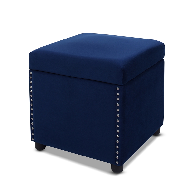 Hailey Storage Cube Ottoman Nailhead Accents Navy Blue | Cymax Business