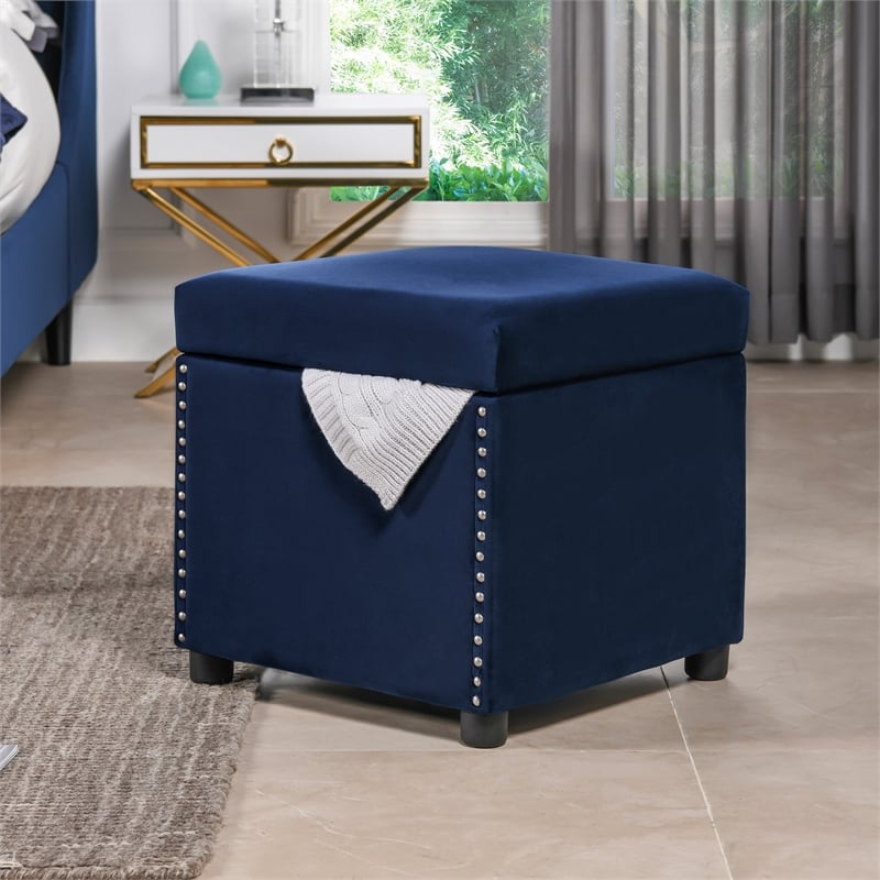 Hailey Storage Cube Ottoman Nailhead Accents Navy Blue | Cymax Business