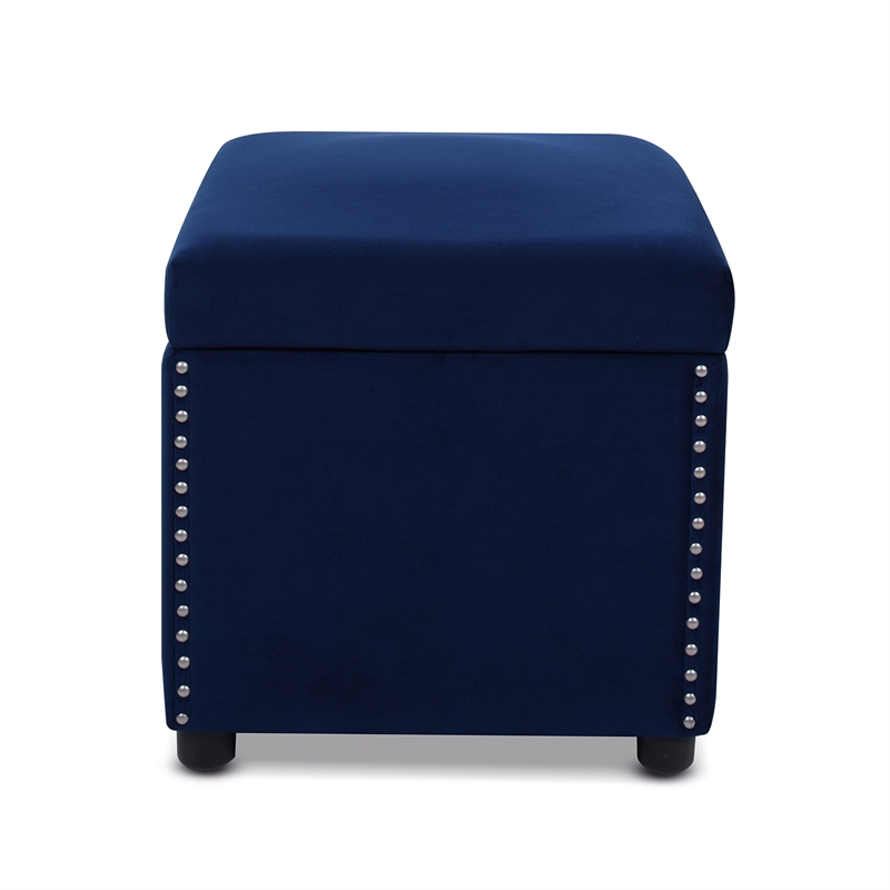 Hailey Storage Cube Ottoman Nailhead Accents Navy Blue | Cymax Business