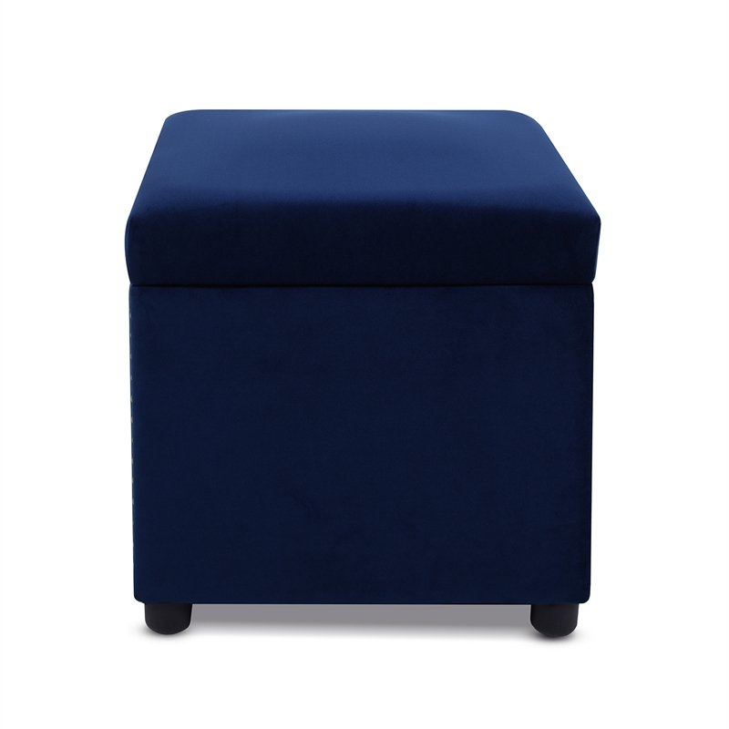 Hailey Storage Cube Ottoman Nailhead Accents Navy Blue | Cymax Business