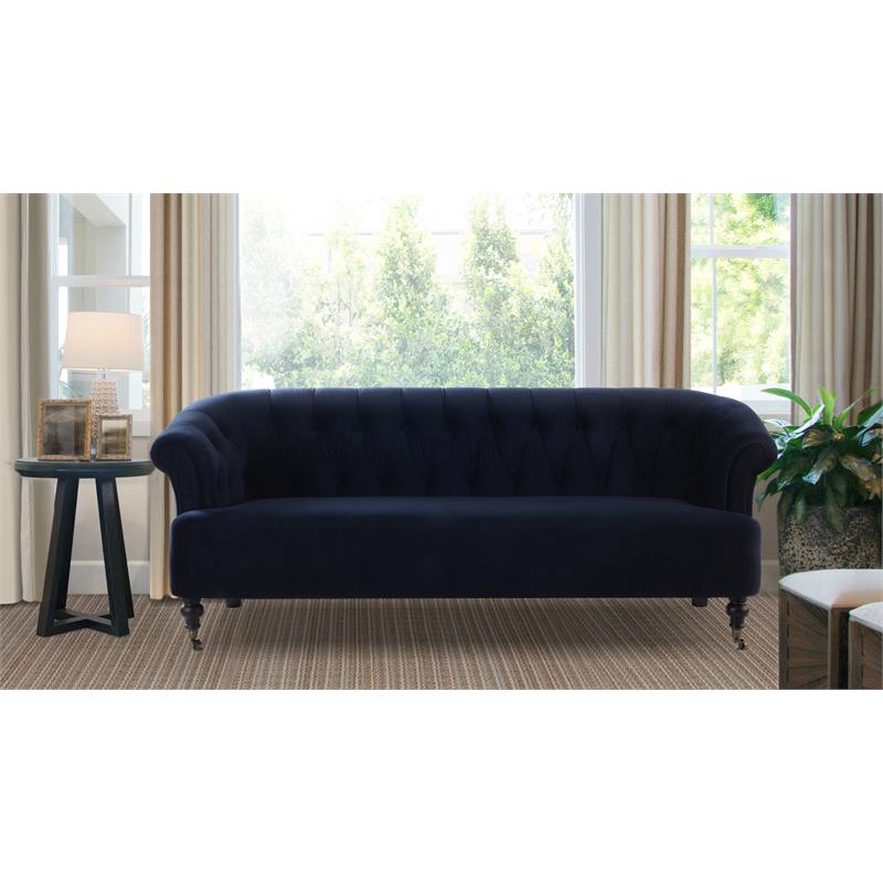 Maxine Tufted Rolled Arm Sofa Metal Casters Dark Navy Blue - 63520-3-872