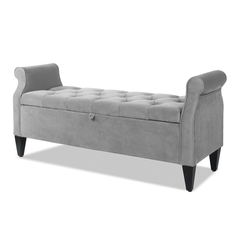 Jacqueline Tufted Roll Arm Storage Bench Grey | Cymax Business