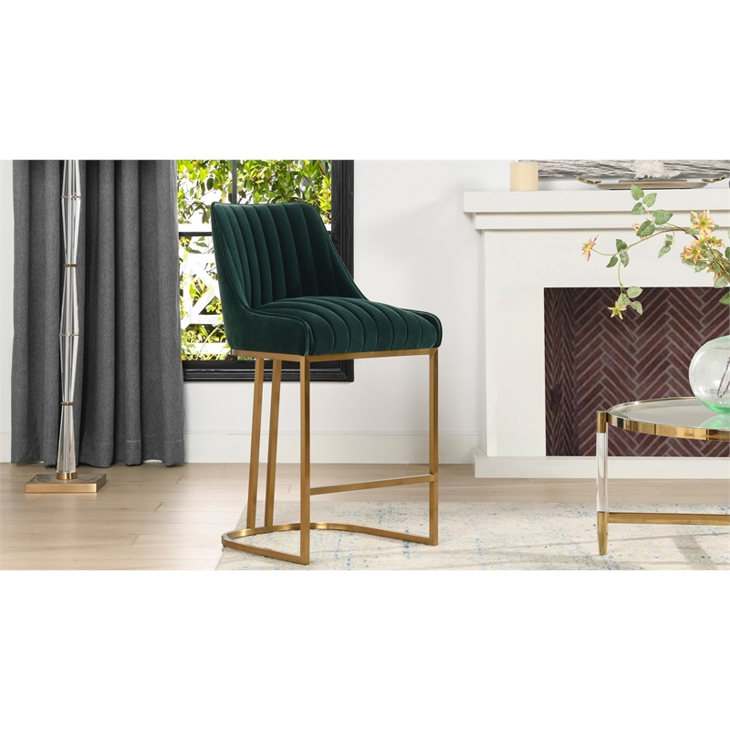 Maddie 26" Modern Glam Gold Base Counter Height Bar Stool Forest Green ...