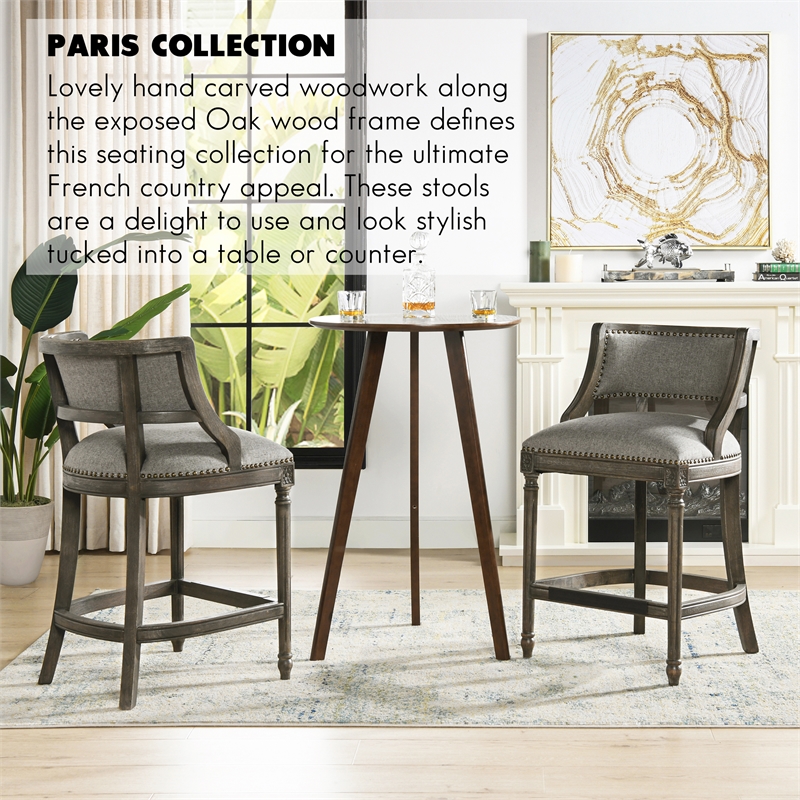 Jennifer Taylor Home Paris 26.5 Counter Bar Stool Dark Heathered Grey Linen