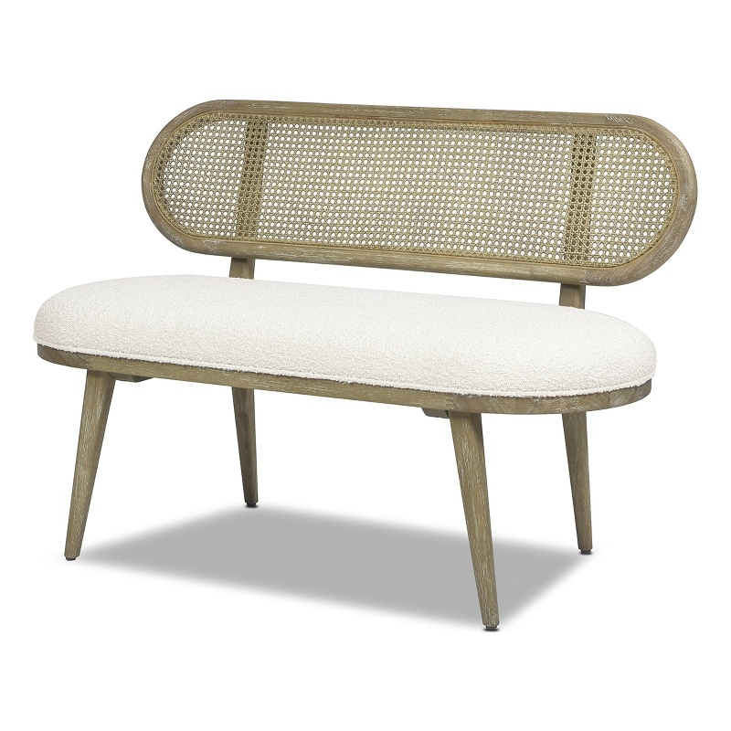 Havana 42 Cane Rattan Upholstered Bench Settee Ivory White Boucle Cymax Business