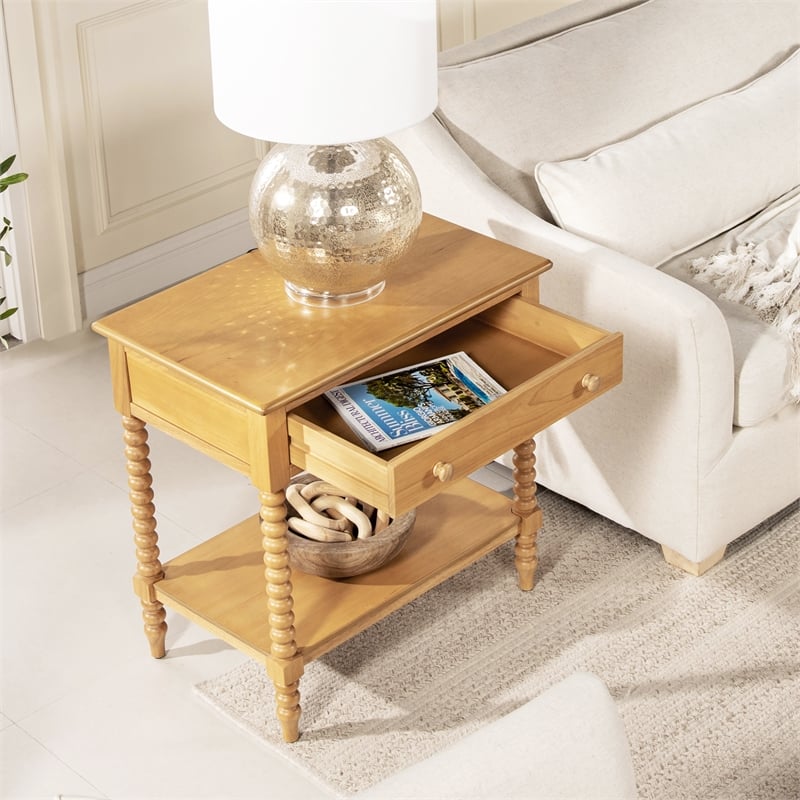 Easton 28 Modern Farmhouse Turned 1-Drawer Side Table with Shelf Natural Brown