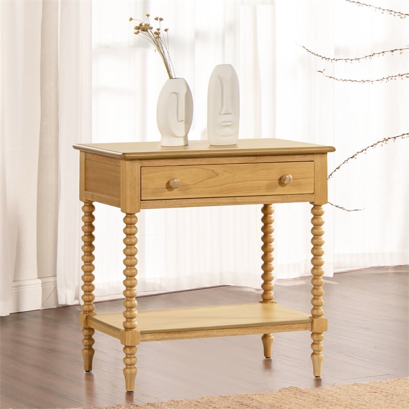 Easton 28 Modern Farmhouse Turned 1-Drawer Side Table with Shelf Natural Brown