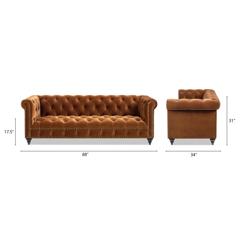 Alto 88" Tufted Chesterfield Sofa with Burnt Orange Performance Velvet ...