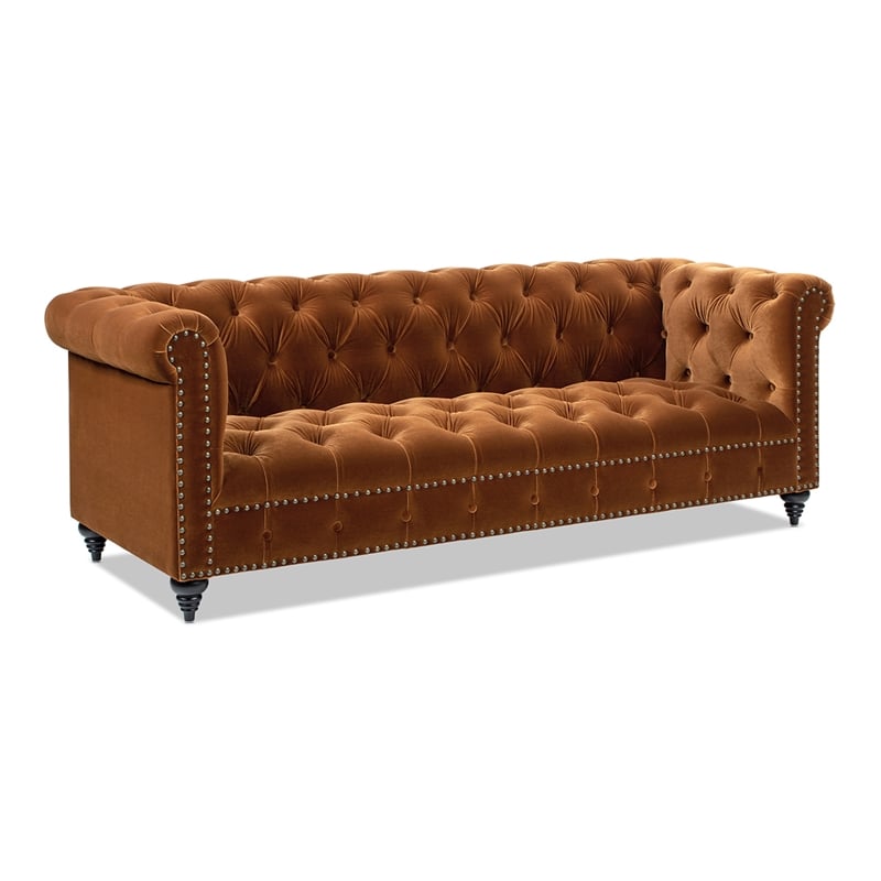 Alto 88" Tufted Chesterfield Sofa with Burnt Orange Performance Velvet ...