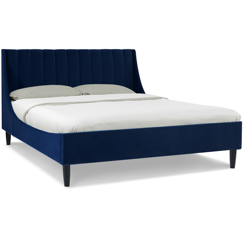 Sandy Wilson Home Aspen Tufted Headboard Platform Bed Set Queen Navy Blue Velvet