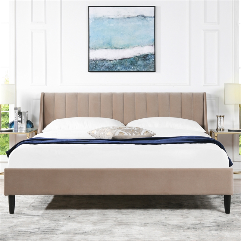 Aspen Vertical Tufted Headboard Platform Bed Set King Mink Beige