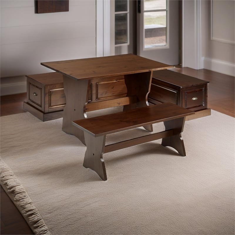 Riverbay Furniture Wood Backless Corner Table Booth & Bench Dining Set ...