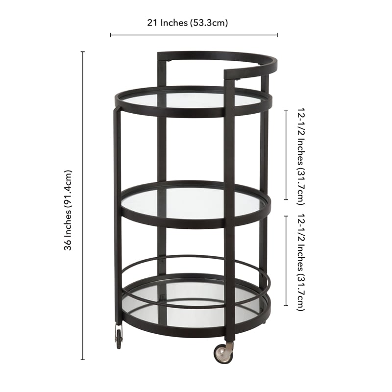 Henn&Hart 21" Blackened Bronze Metal/Glass Bar Cart | Cymax Business