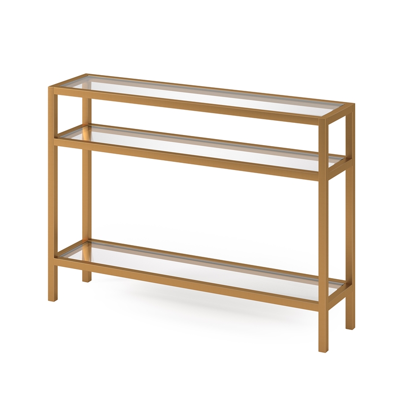 Henn&Hart 42" Brass Finish Metal/Glass Console Table | Cymax Business