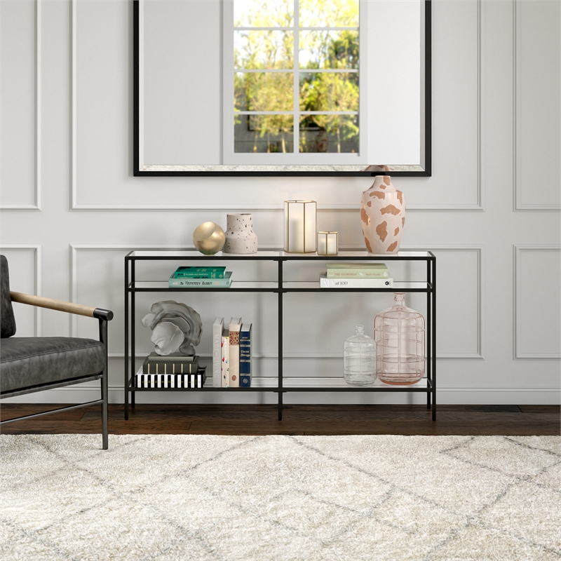 Henn Hart 55 Blackened Bronze Metal Glass Console Table