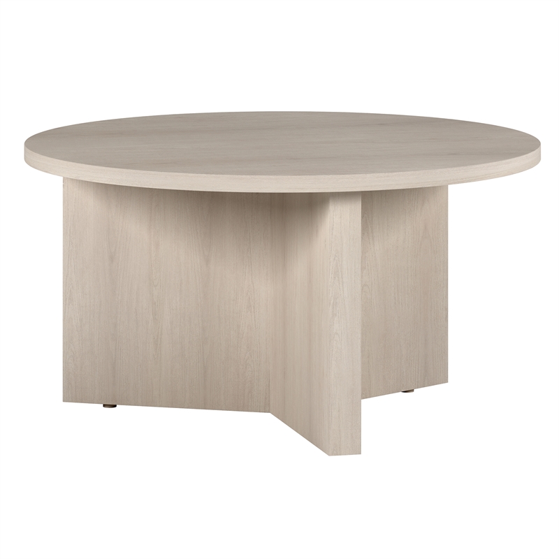 Henn&Hart Modern Engineered Wood Coffee Table with Round Top in Alder White