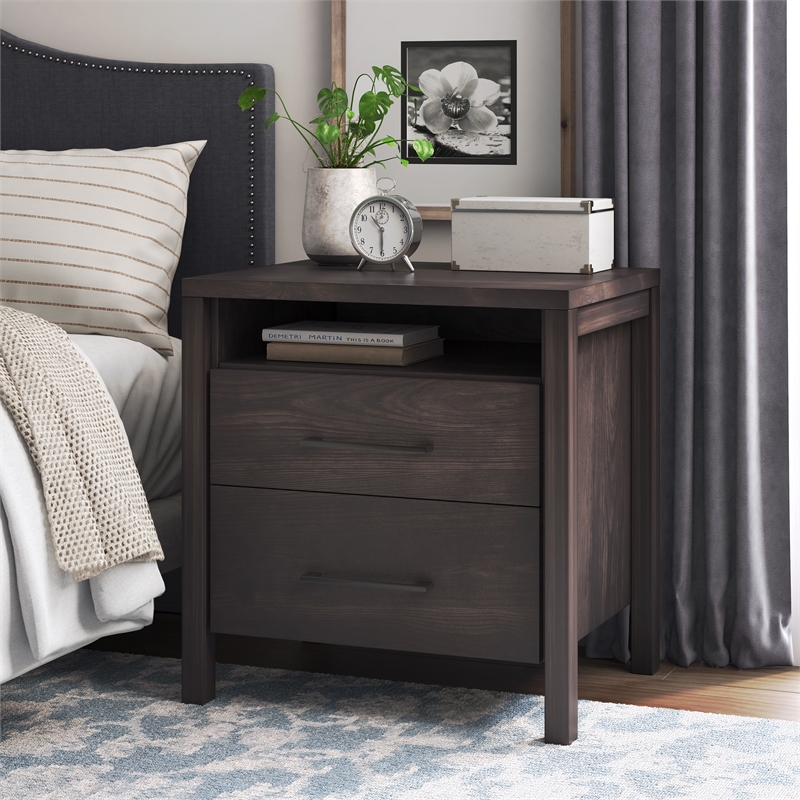 Finch Manufactured Wood Night Stand with 2 Drawers and Shelf Ebony ...