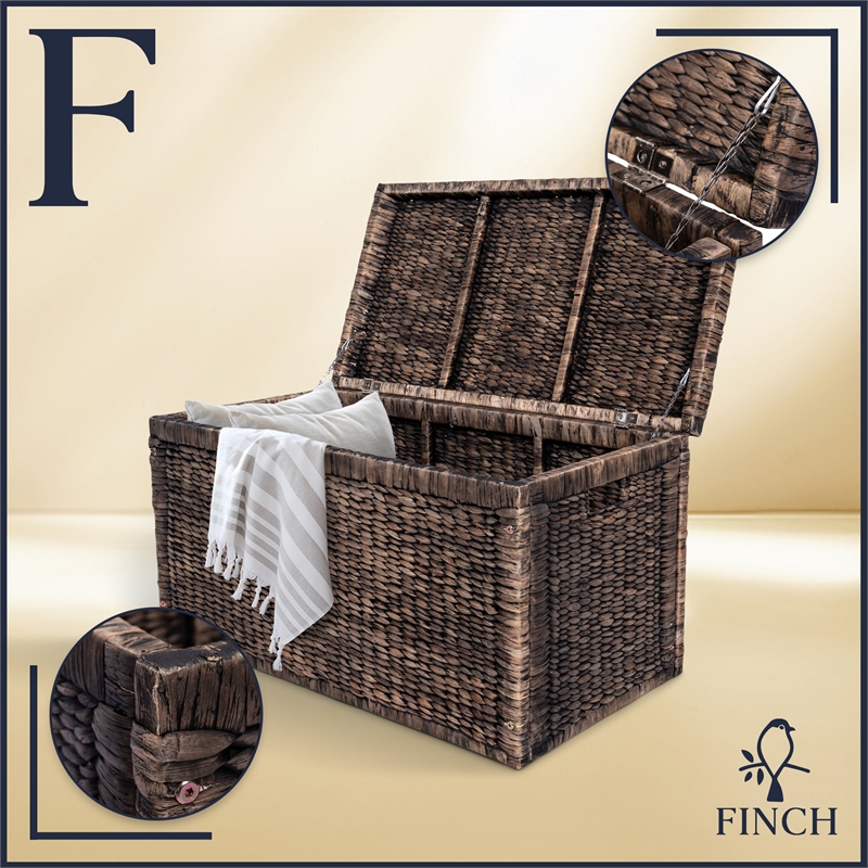 Finch Wicker Trunk Boho Style Chest Wooden Water Hyacinth Construction ...
