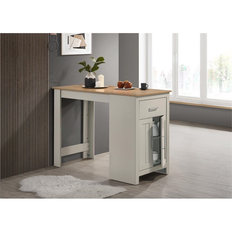 Alonzo Light Gray Engineered Wood Counter Height Table with Cabinet
