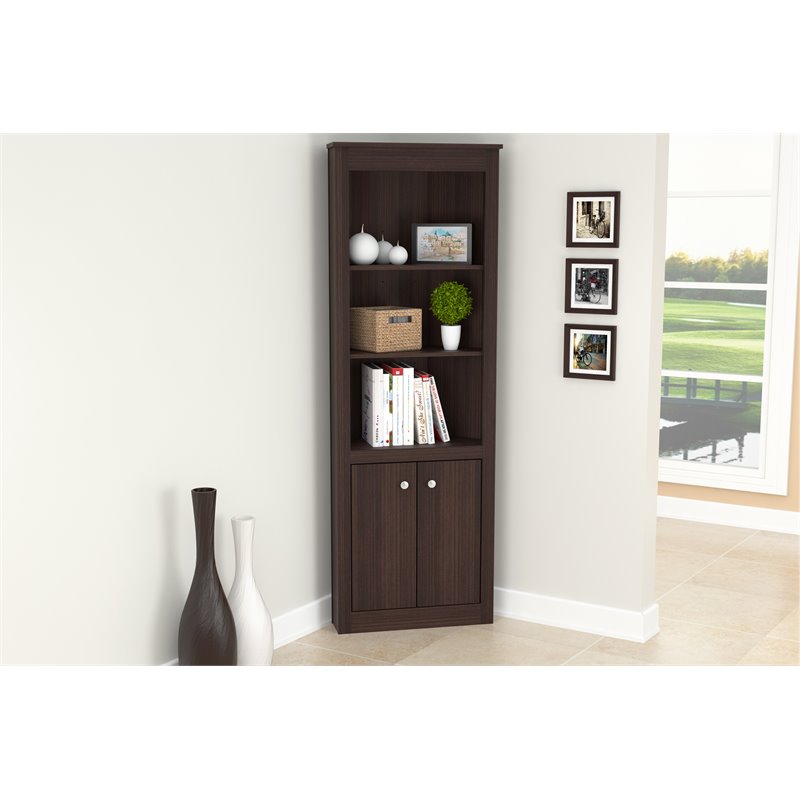 Inval America Two Door Espresso Corner Bookcase | Cymax Business