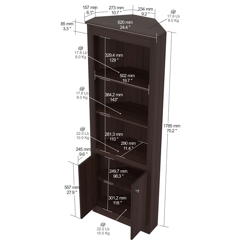 Inval America Two Door Espresso Corner Bookcase | Cymax Business