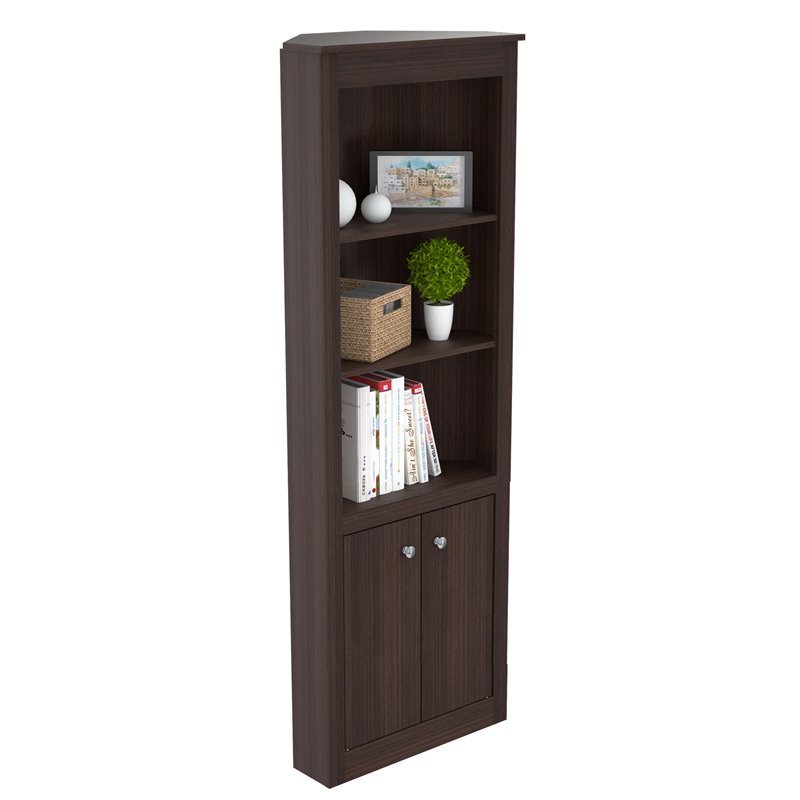 Inval America Two Door Espresso Corner Bookcase | Cymax Business