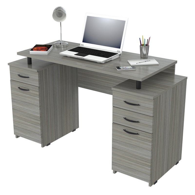 Inval Computer Desk in Smoke Oak Engineered Wood | Cymax Business