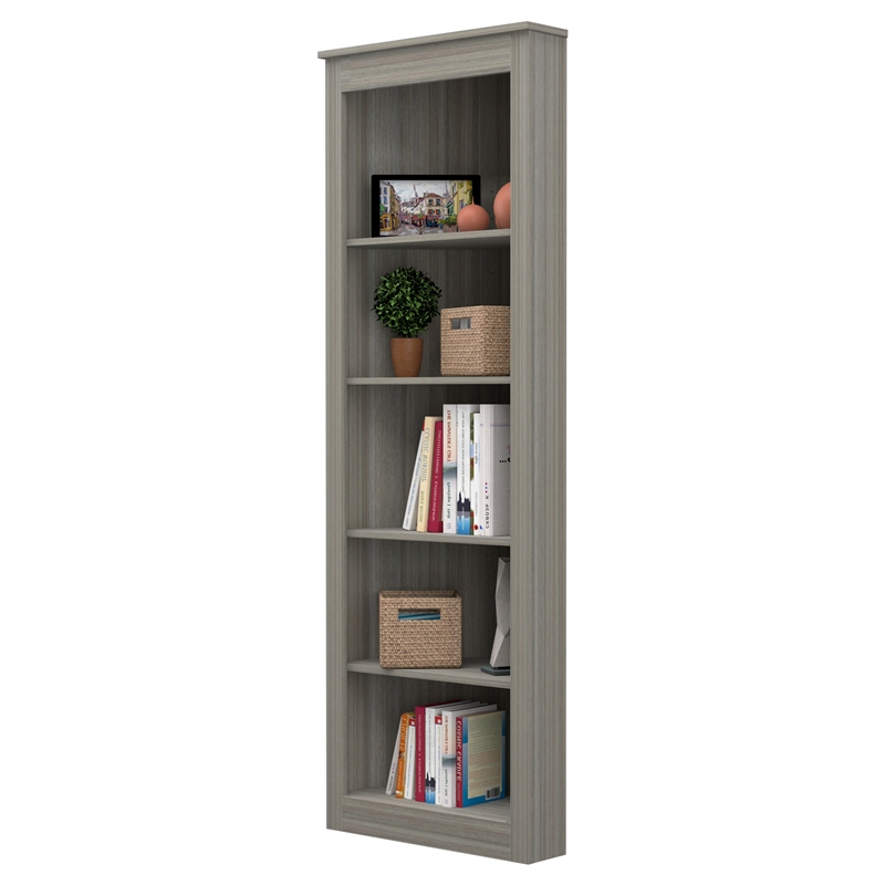 Inval 71 5 Shelf Engineered Wood Corner Bookcase in Gray Smoke Oak BushFurnitureCollection