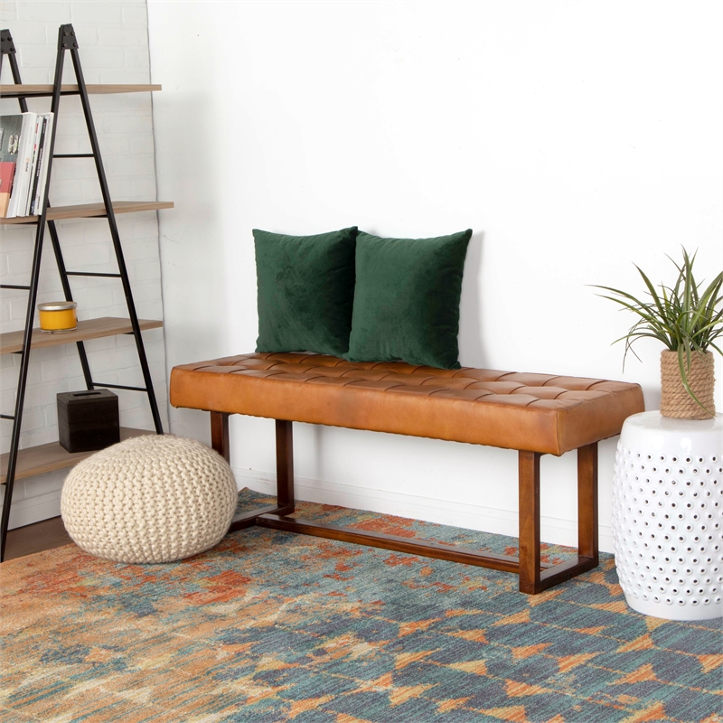 Mid-Century Modern Espresso Dallas Genuine Leather Bench - ASH9105