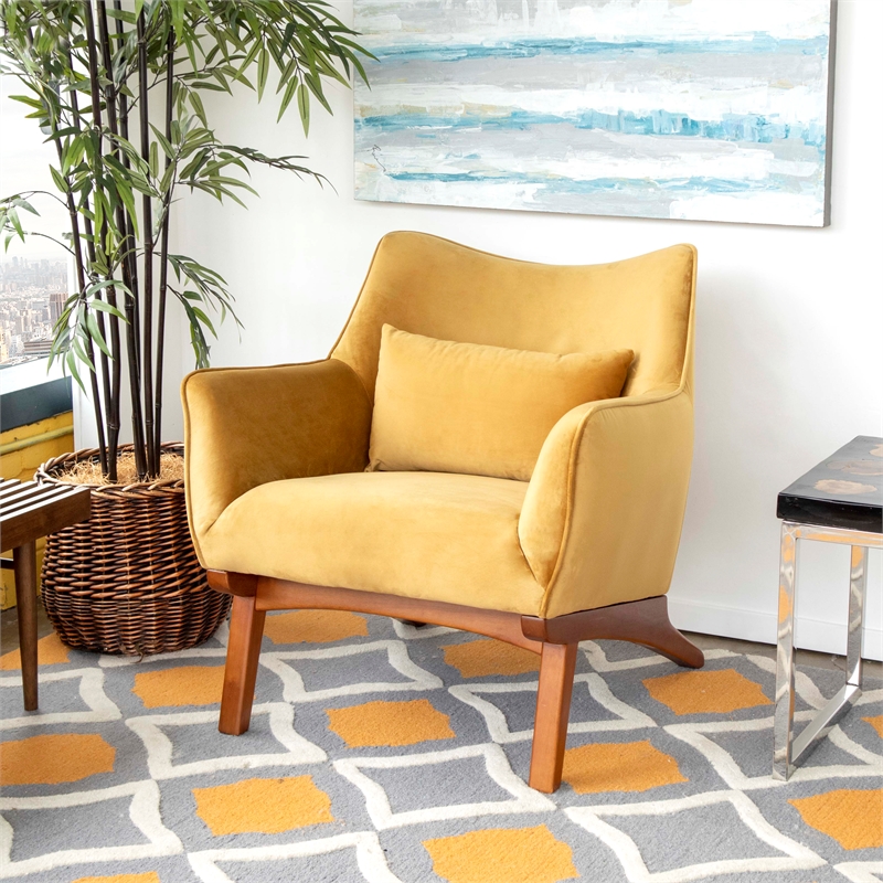 Mid-Century Modern Gatsby Yellow Velvet Accent Chair - ASH4735