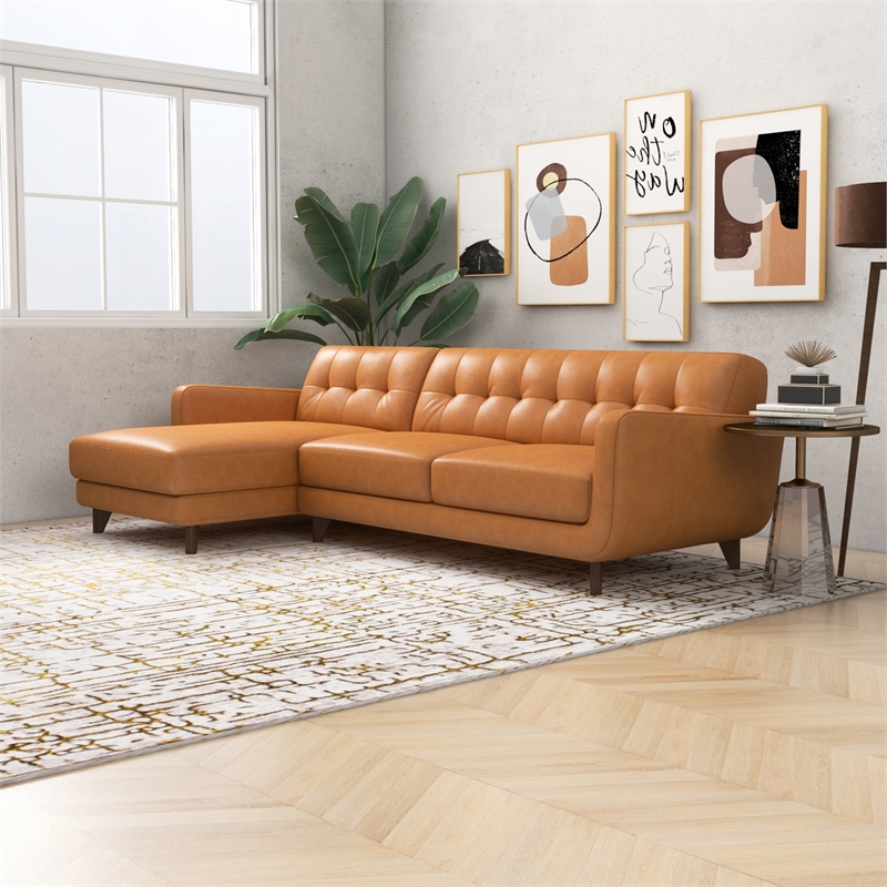 Ashcroft Davis Modern Top Leather Corner Sectional Couch in Tan Cymax Business