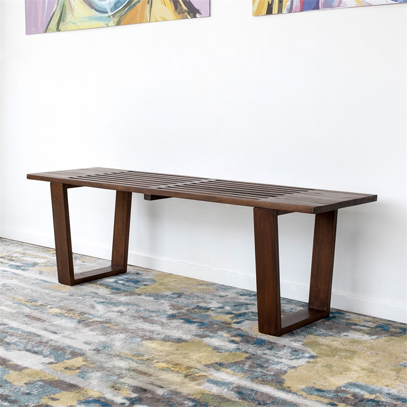 Ethan Mid-Century Modern teak Bench in Brown | Cymax Business