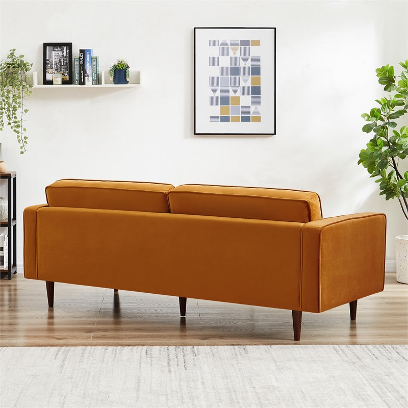 Harriet Mid-Century Modern Tufted Back Velvet Sofa in Orange | Cymax ...