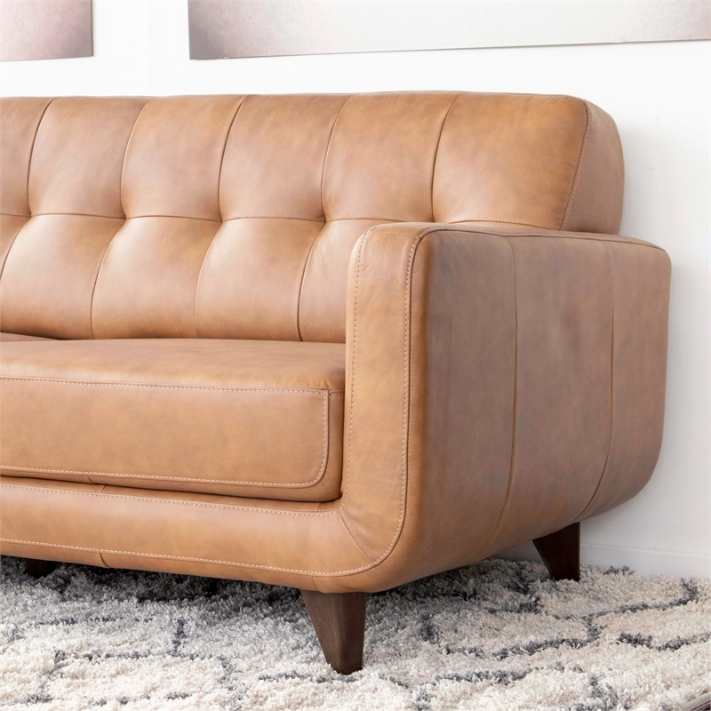 Mid-Century Modern Davis Tan Genuine Leather Sectional Sofa (Left ...