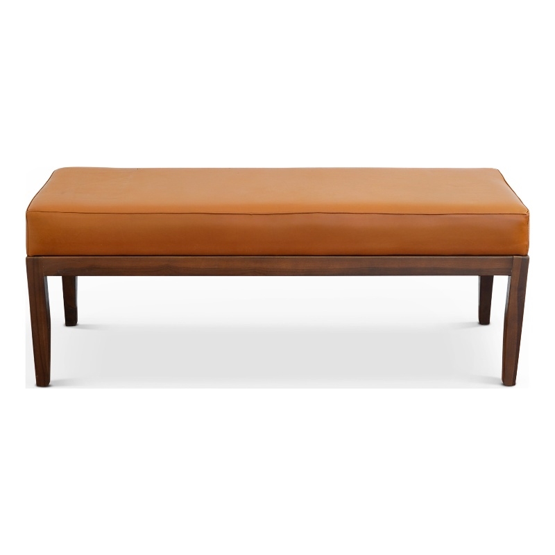 Sumatra Mid-Century Modern Rectangular Genuine Leather Bench in Tan ...