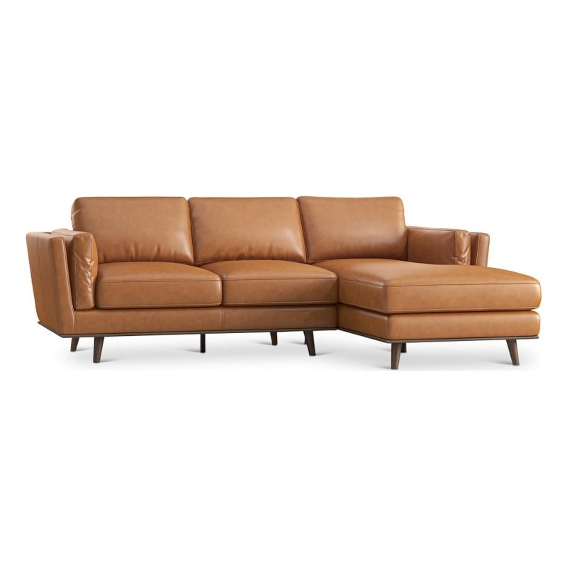 Austin Modern Tufted Living Room Top Leather Corner Sectional Sofa in Tan