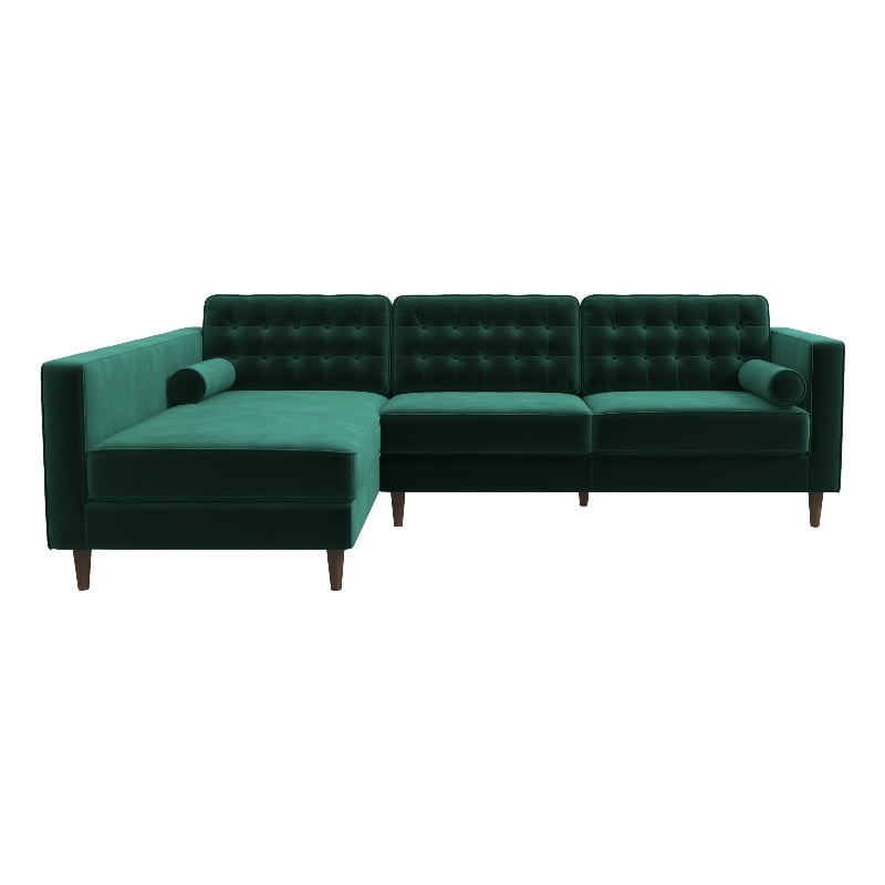 Owen Mid-Century L-Shaped Pillow Back Velvet Left-Facing Sectional in Green