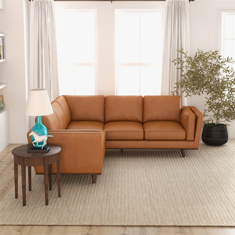 Timbukto Tan Leather Modern Living Room Symmetrical Corner Sectional ...