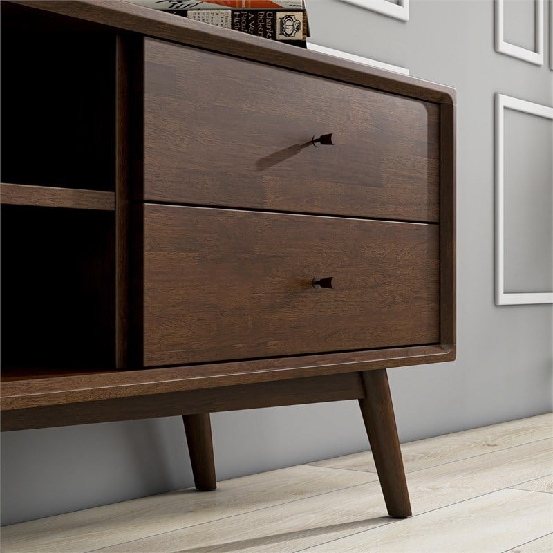 Francesca Mid Century Modern Solid Wood TV Stand in Brown for TVs up to 65 BushFurnitureCollection