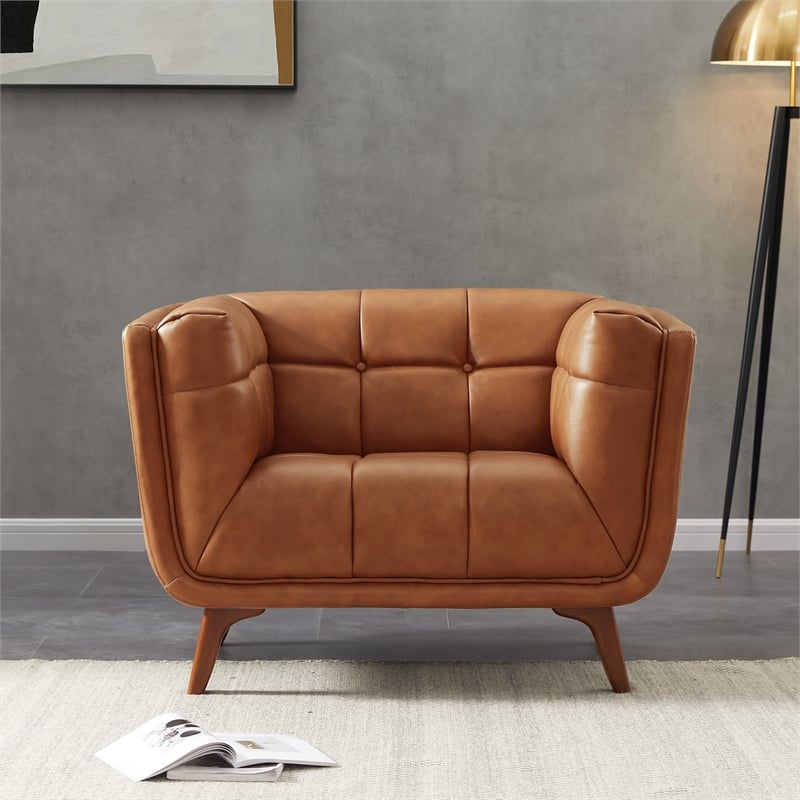 Cerruti Luxury Tufted Full Grain Italian Leather Cognac Tan Accent ...