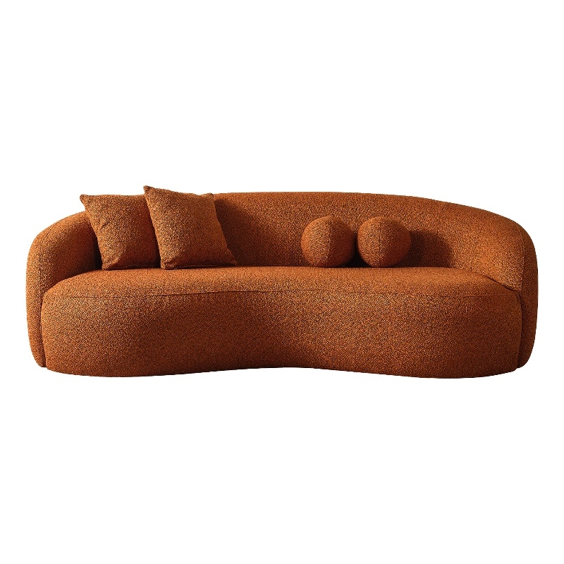 Bloom Japandi Style Luxury Modern Boucle Fabric Curvy Couch in Orange ...