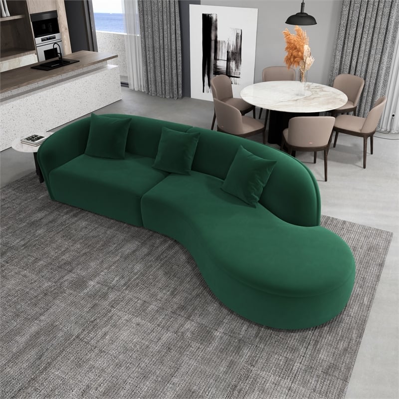 Galler Japandi Style Luxury Modern Velvet Curvy Couch in Green | Cymax ...