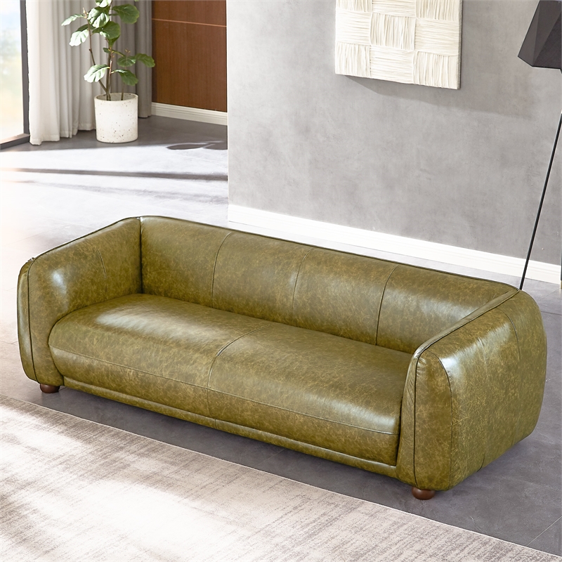 Maylo Mid Century Modern Luxury Italian Leather Couch in Green | Homesquare